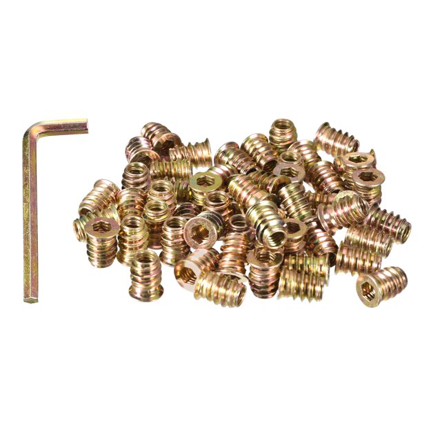 1/4-20 x 15mm Threaded Inserts Nuts, 100 Pack Wood Insert Nuts with Hex ...