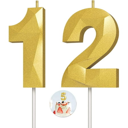 Number Birthday Candles(12 Candle Rose Gold) 3D Diamond Shape Number ...