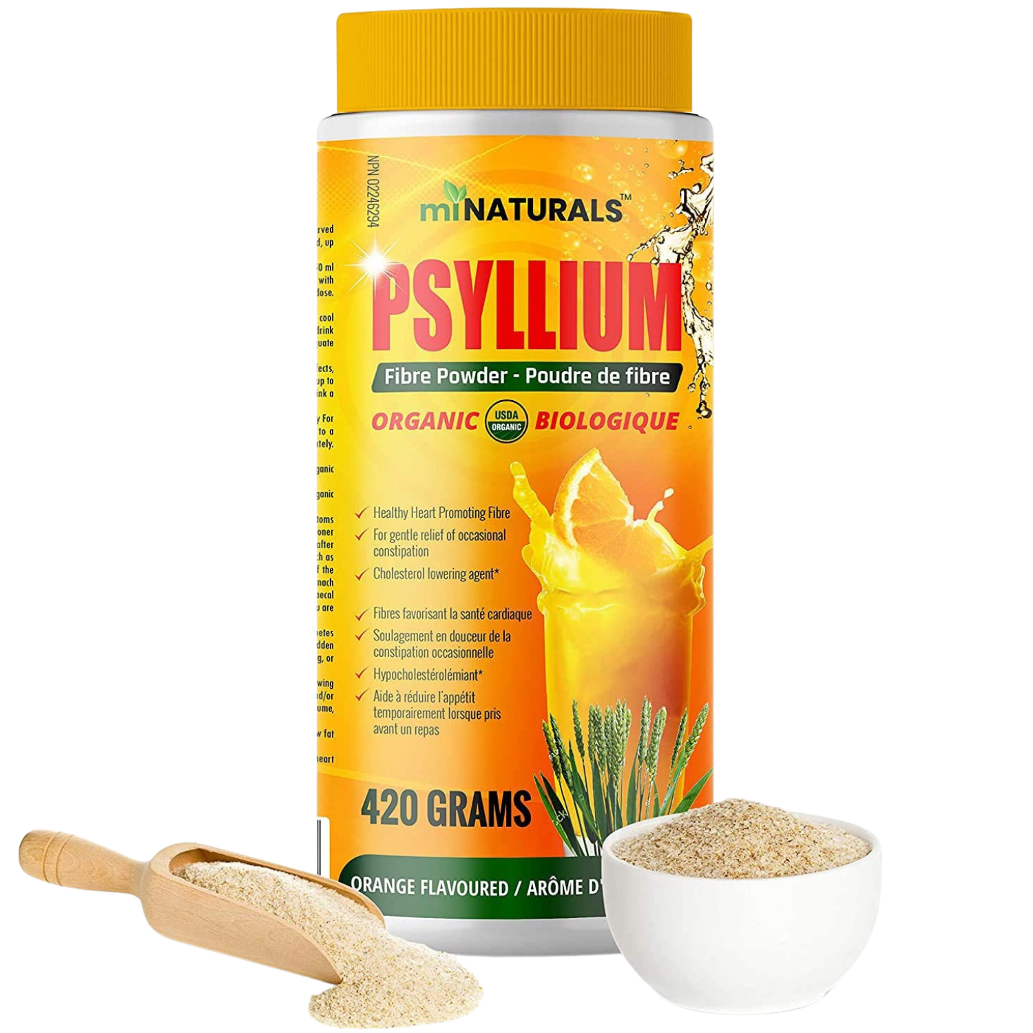 USDA-Certified Organic Orange-Flavored Psyllium Husk Fiber Powder (420 ...