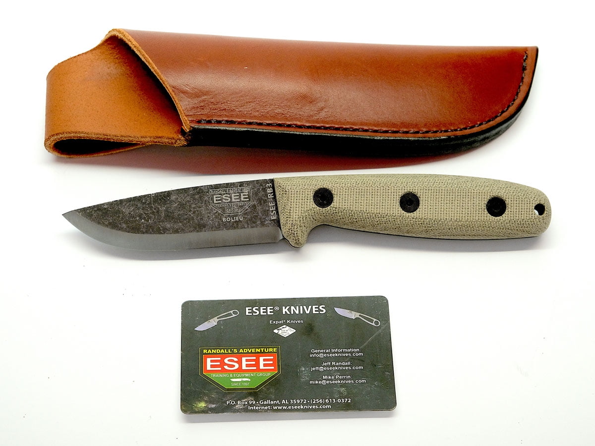 ESEE RB3-BO Fixed Blade Knife Black Stonewash Carbon Steel & Natural ...