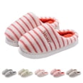 AUDeals Women Cotton Striped Slippers Plush Slip On Warm Bedroom Shoes ...