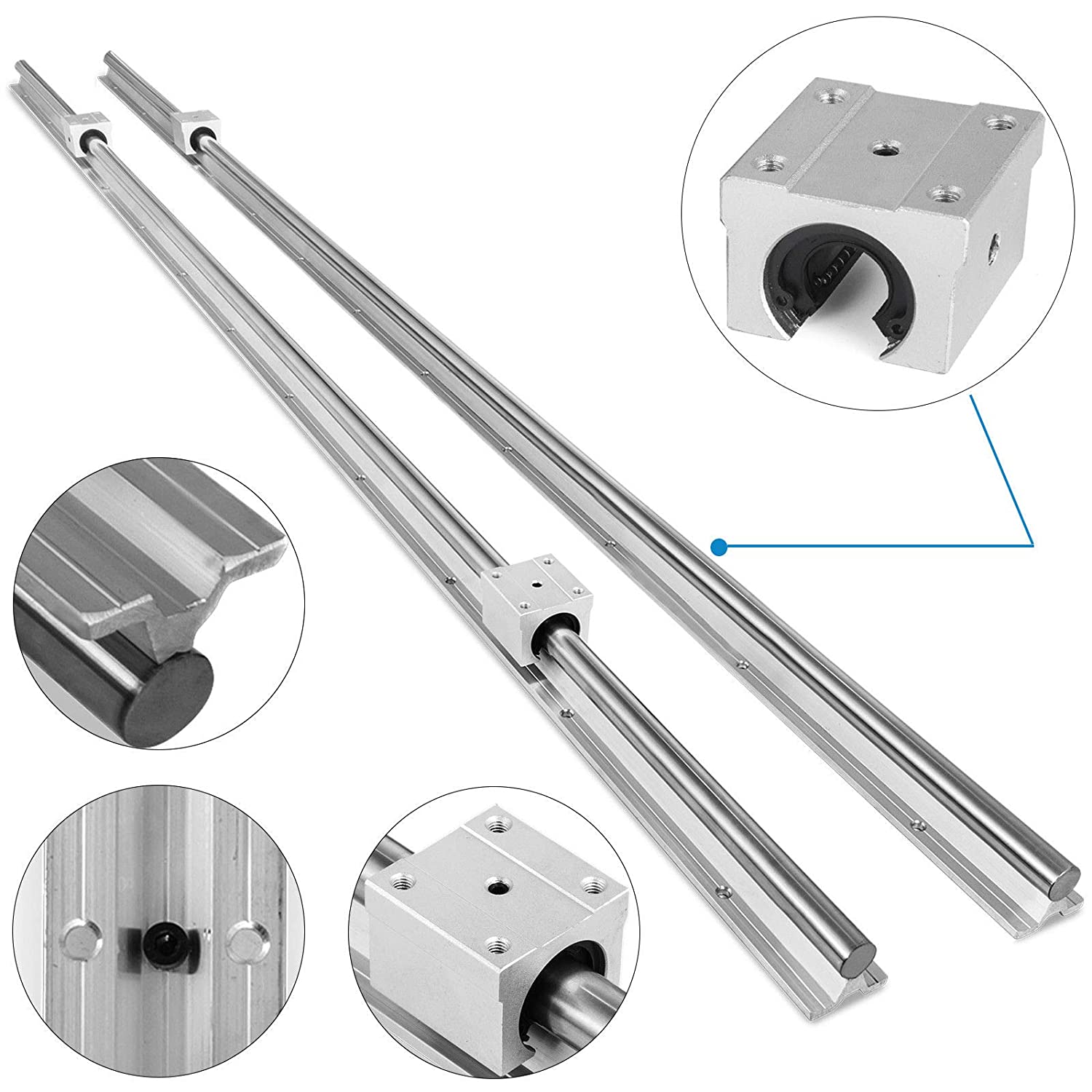 INTBUYING 2 X SBR12-1500mm Supported Linear Aluminum Cylindrical Guide ...