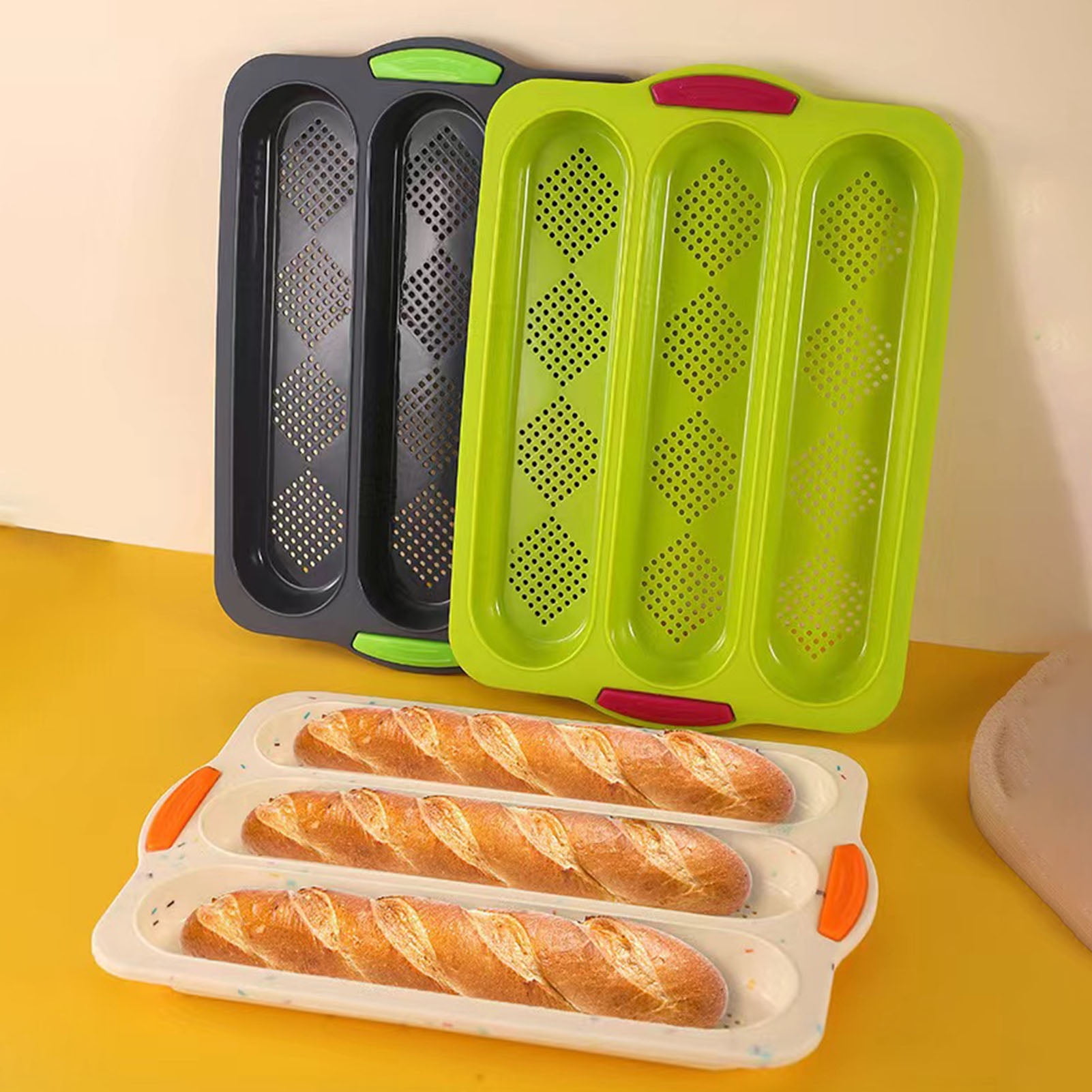 Baguette Mold with Insulated Handle- 3 Slots, Vent Hole Design, Easy ...