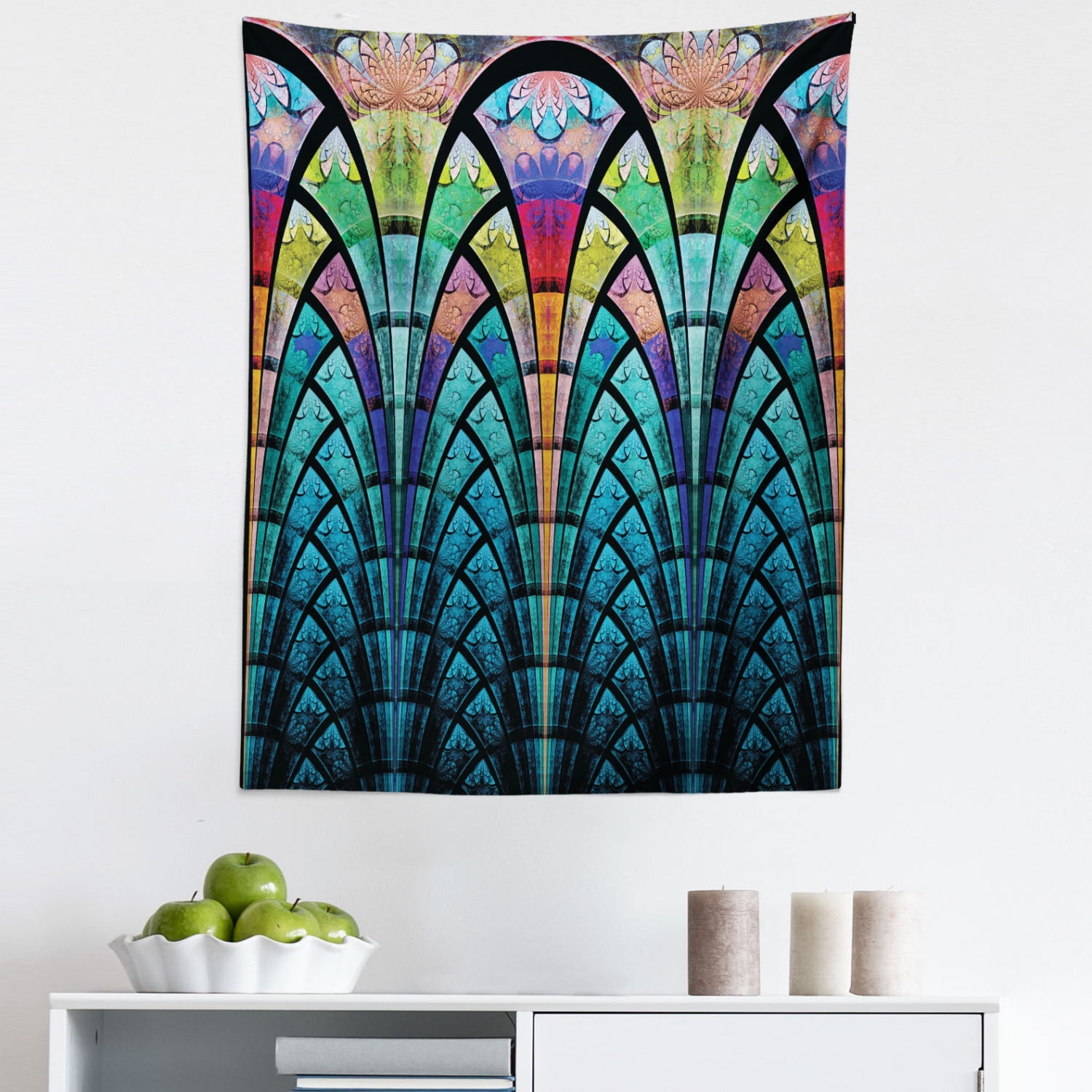 Abstract Tapestry, Curves Pattern with Weathered Colors and Blue Ombre ...