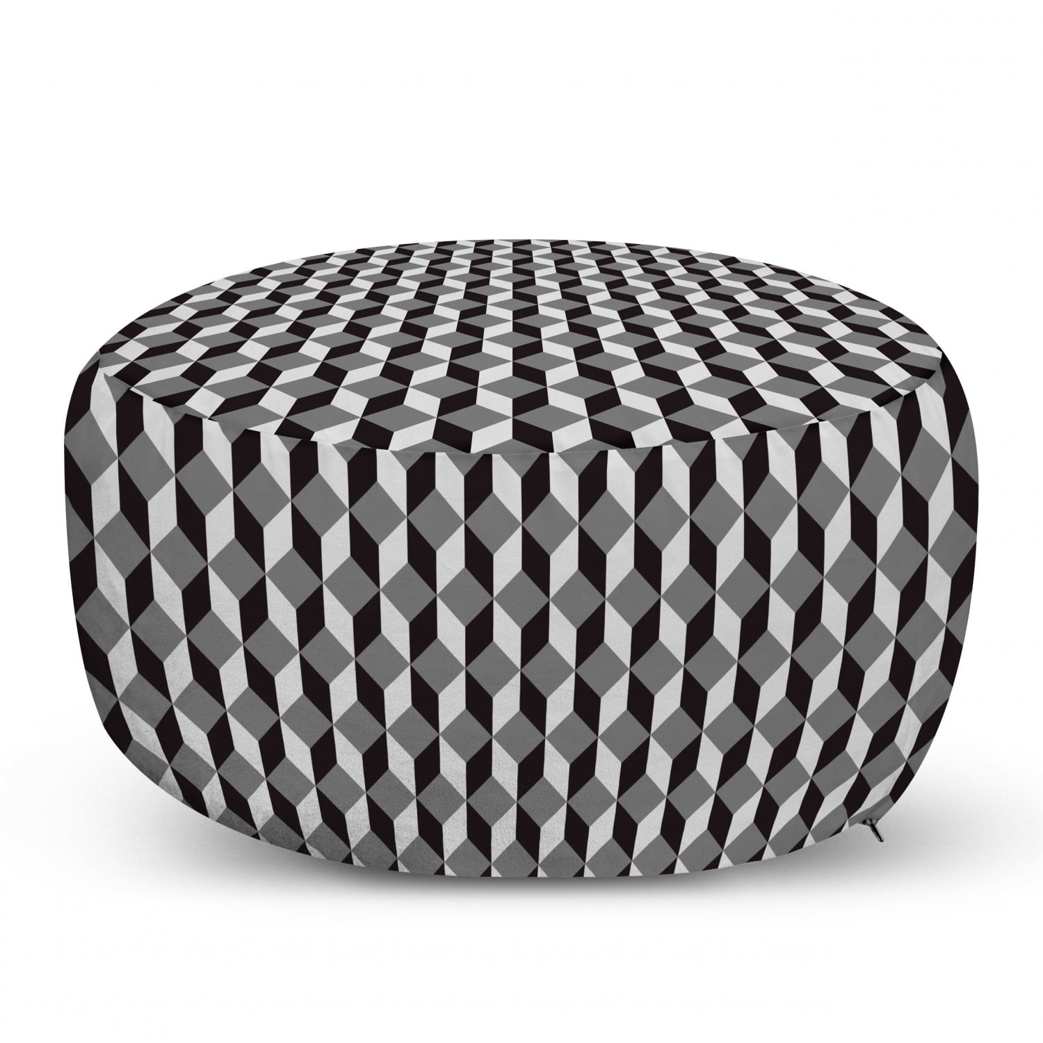 Geometric Pouf Cover with Zipper, Herringbone Zigzags Stacked Cubes ...