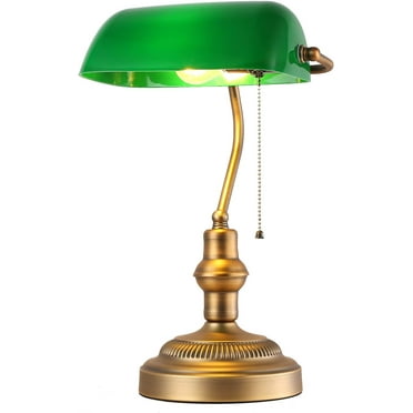 Antique Desk Lamp, Traditional Bankers Lamp, Yellow Frosted Glass, E26 ...