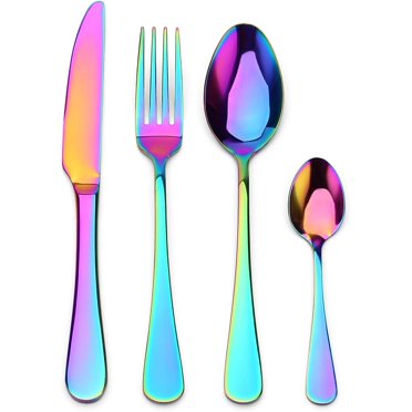 Colorful Silverware Set, 24-Piece Stainless Steel Rainbow Flatware Set ...