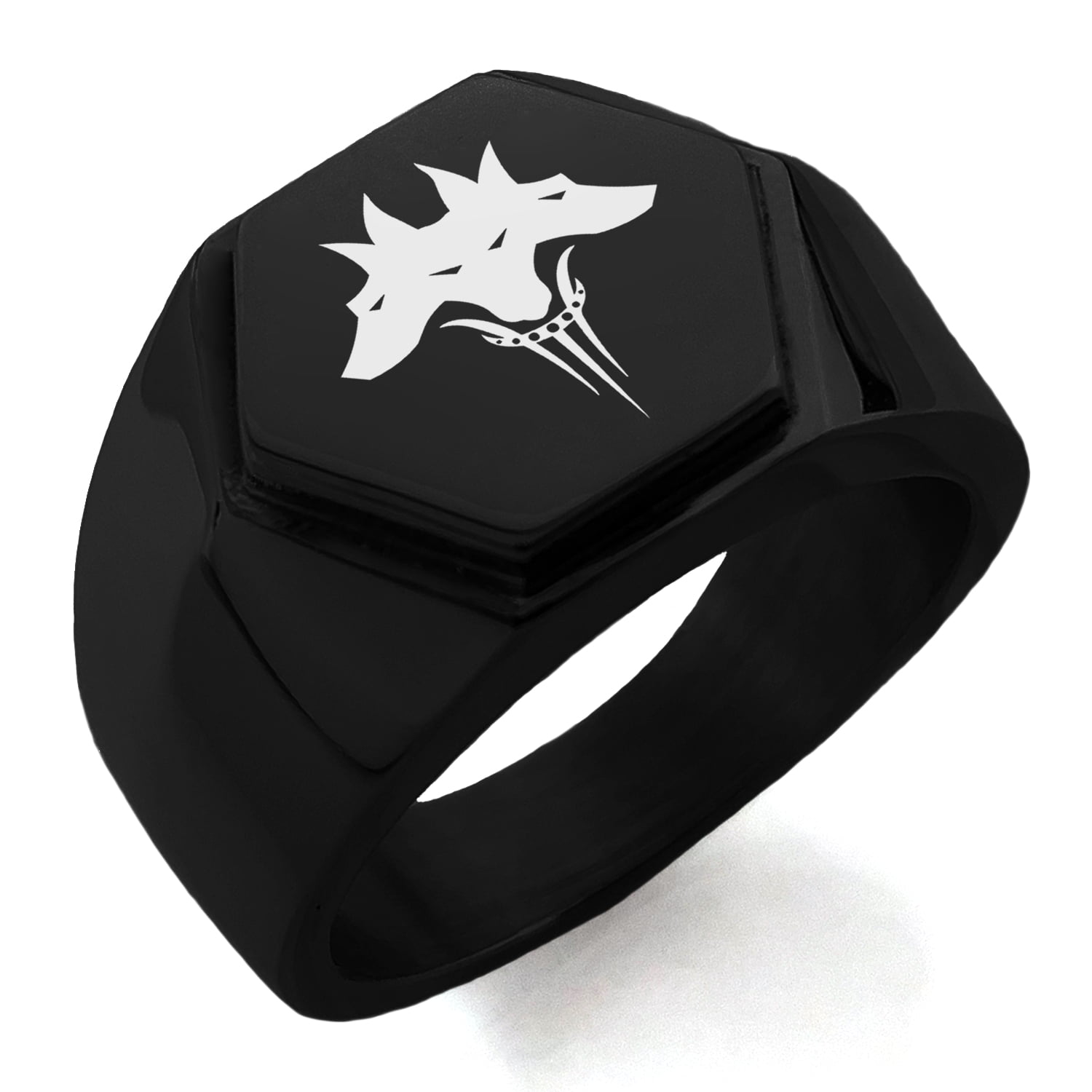 Stainless Steel Greek Mythology Cerberus Engraved Hexagon Crest Flat ...