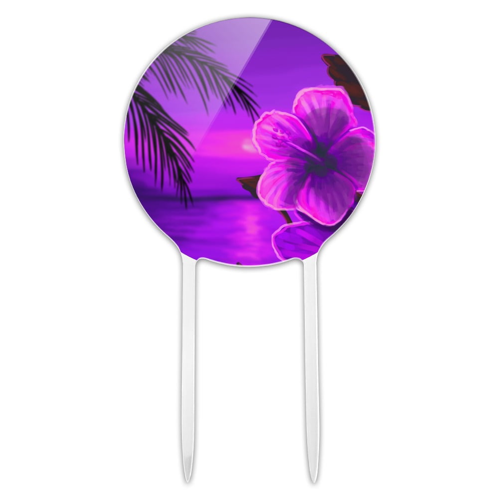 Acrylic Beach Sunset Hibiscus Flower Hawaiian Purple Cake Topper Party ...