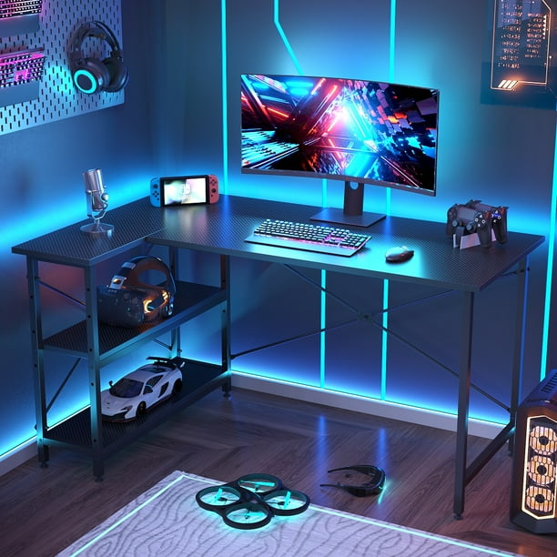 Bestier 55 inch L-Shaped Gaming Computer Desk with Storage Shelves in ...