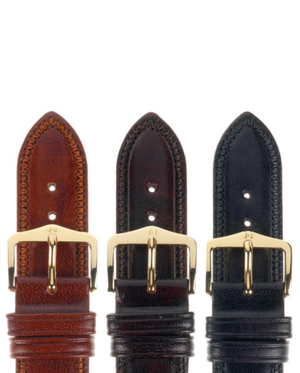 Buy Hirsch Ascot Leather Watch Strap - Brown - L - 18mm Gold Buckle ...