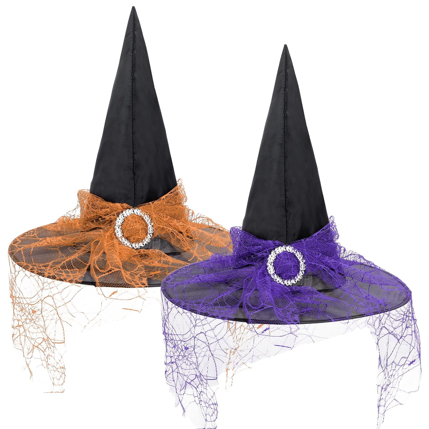 Zando 2Pcs Witches Hats for Women Modern Party Hat with Veil Lace Witch ...