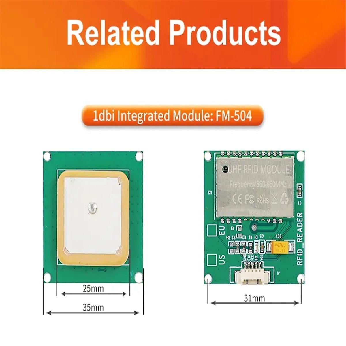 Antena integrada de 35 x 35 mm y 1 Dbi, módulo RFID UHF todo en 1 de ...