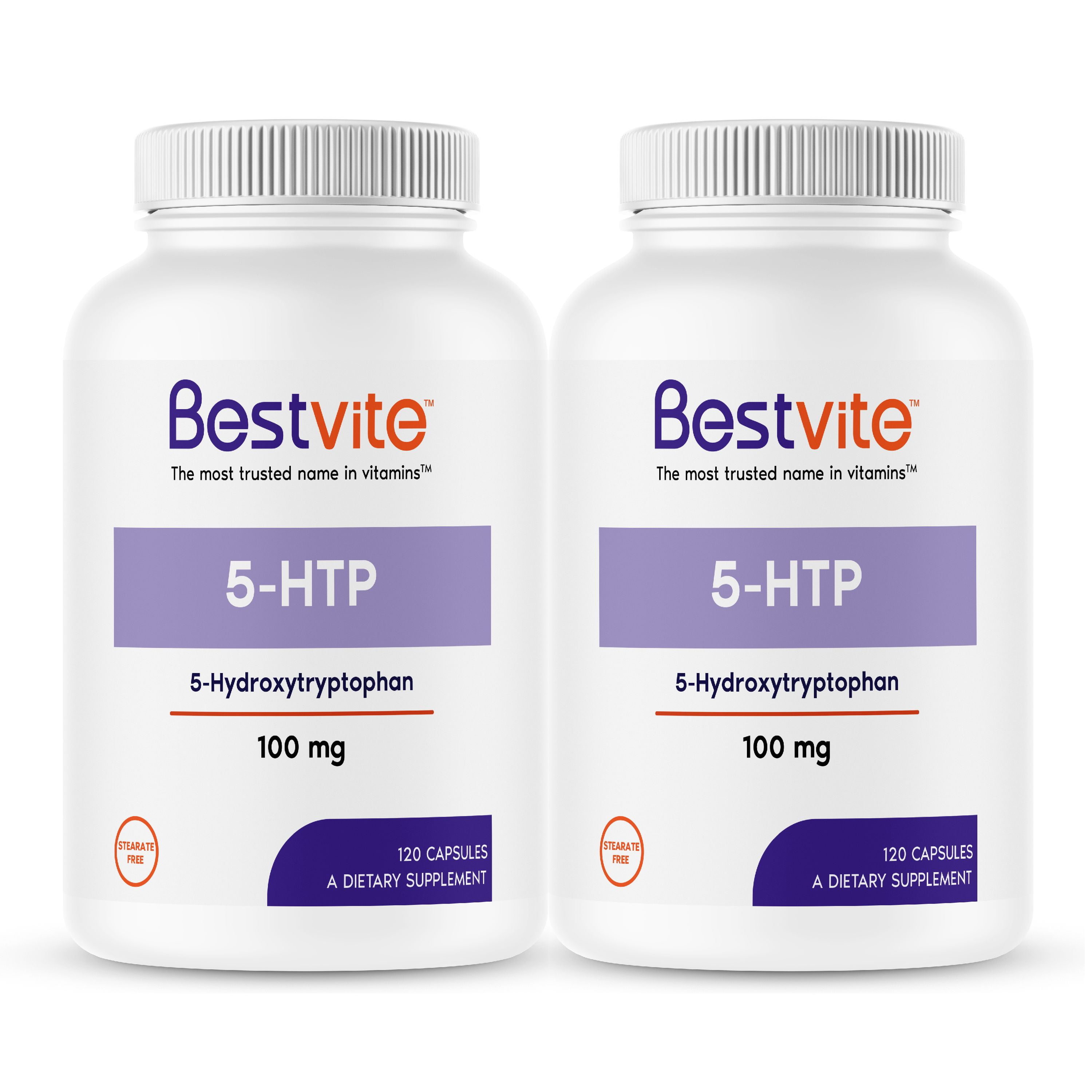 5-HTP 100mg (240 Capsules) (2-Pack) - No Stearates or Flow Agents ...