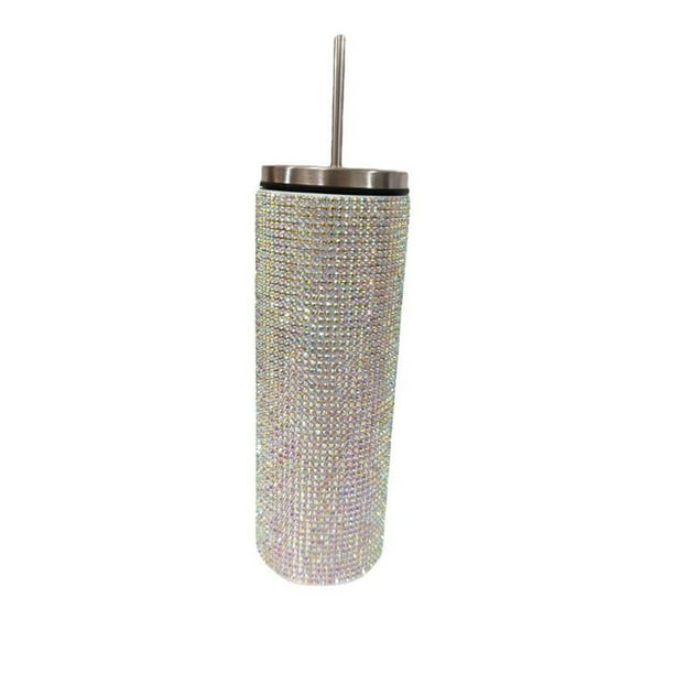 Ruiboury 600ml Glitter Vacuum Flasks with Straw Rhinestone Stainless ...