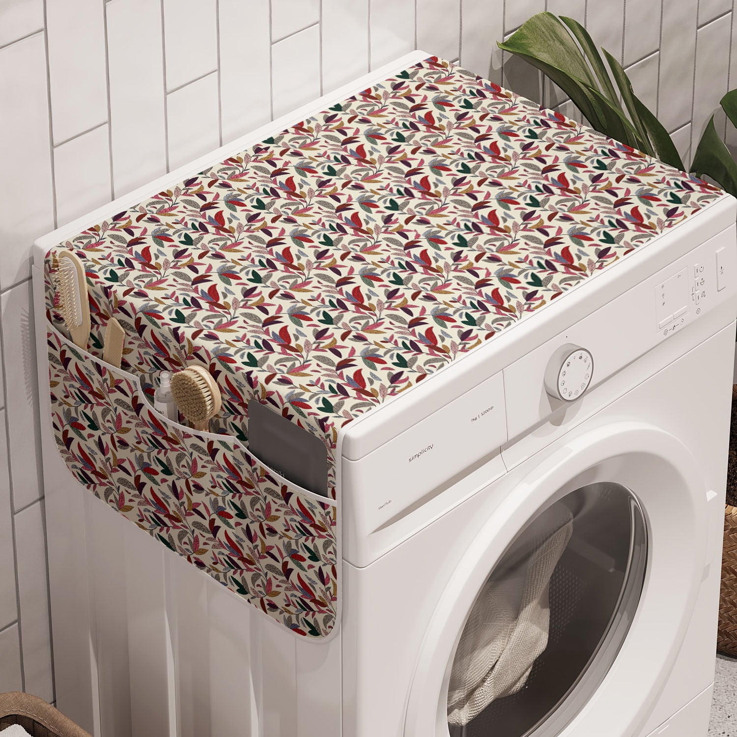 Flower Washing Machine Organizer, Plant Swirls Leaves in Modern Hand ...