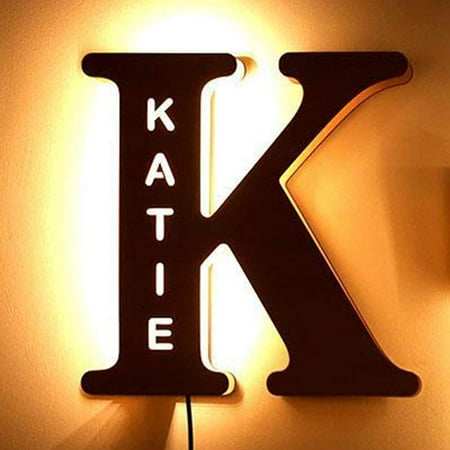 Personalized LED Night Light Initial Letter Light Custom Wooden ...