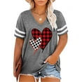 Aleumdr Women V Neck T Shirts Stripe Trim Short Sleeve Loose Fit