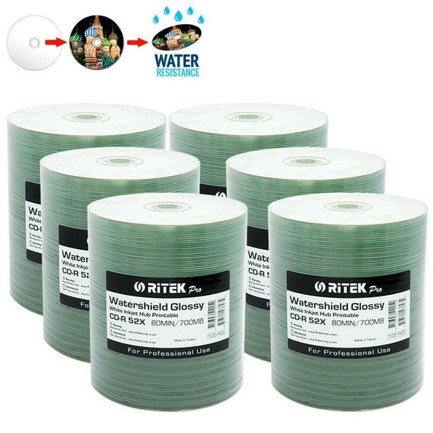 600 Pack Ritek Pro CD-R 52X 700MB 80Min Professional Grade Watershield ...