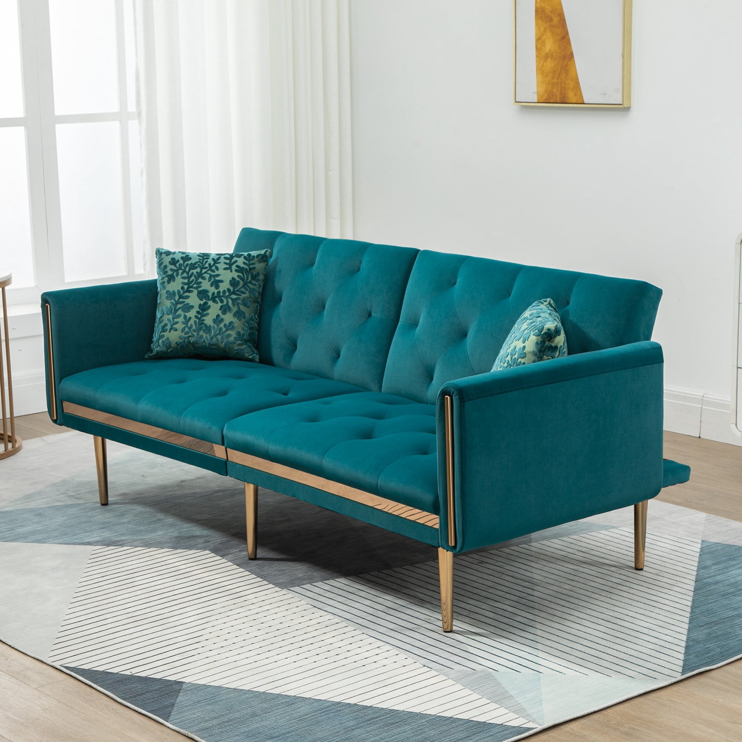 Convertible Futon Sofa Bed, 73 Inch Velvet Upholstered Living Room Sofa ...
