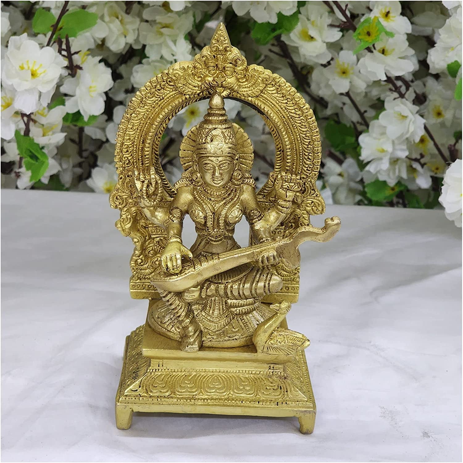 Saraswati Playing The Vina Statue Hindu Goddess of Music and Knowledge ...