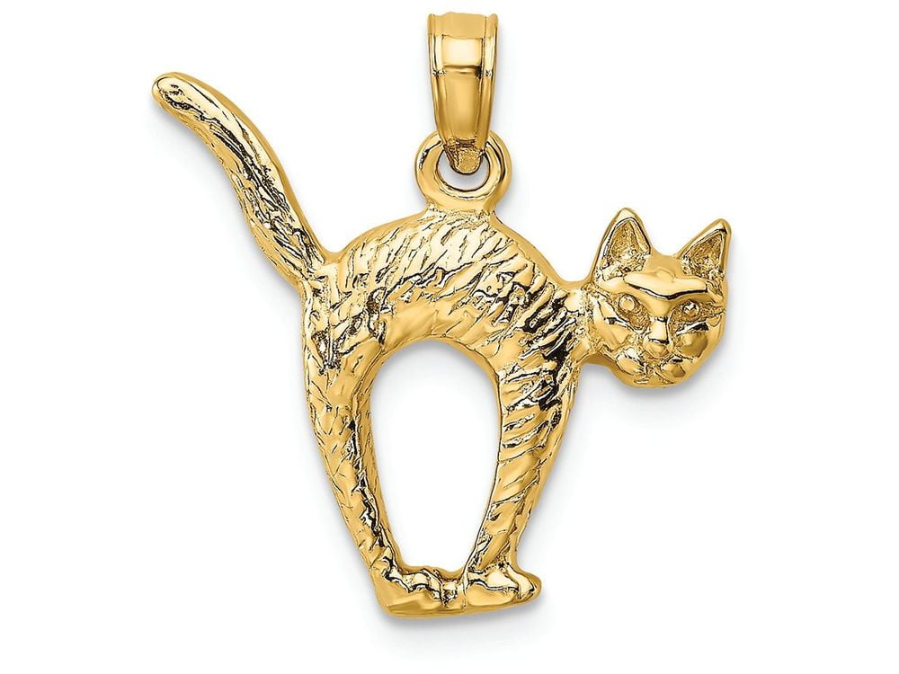 FJC Finejewelers 14k Yellow Gold 3d Cat with Arched Back Raised Tail ...