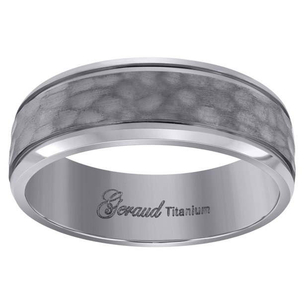 JewelryWeb - Titanium Mens Brushed Hammered Comfort Fit Wedding Band ...