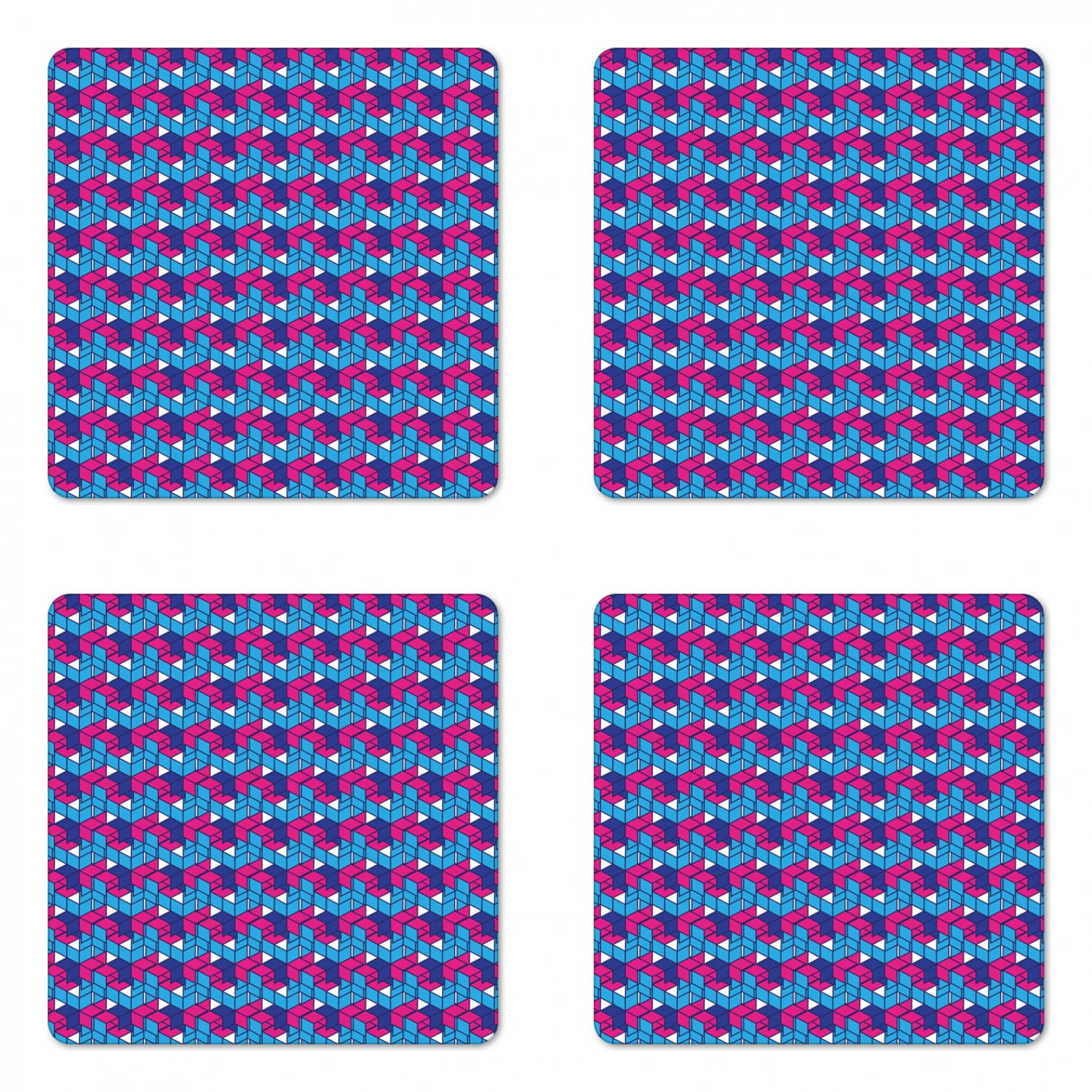 Geometric Coaster Set of 4, Retro Style Colorful Cubes Stacked ...