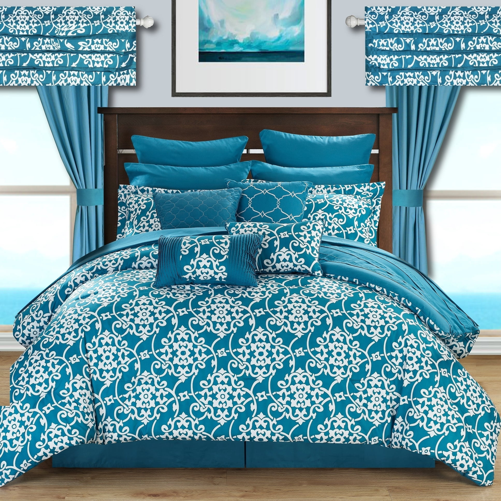 24 Piece Hailee Reversible Printed 2-in-1 look Comforter Set includes ...