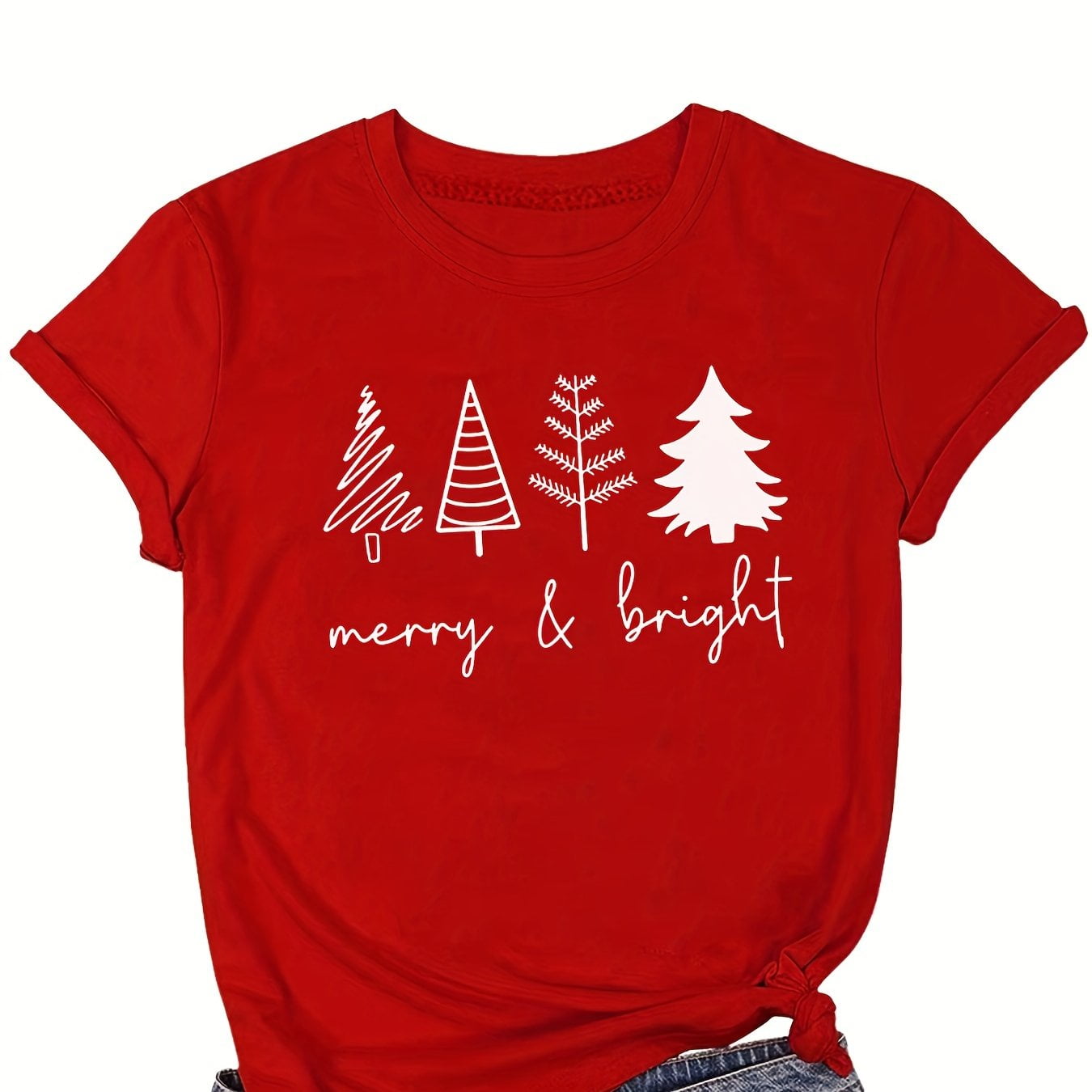 Click here for Unbranded Christmas Tree Print Tee Casual Short Sl... prices