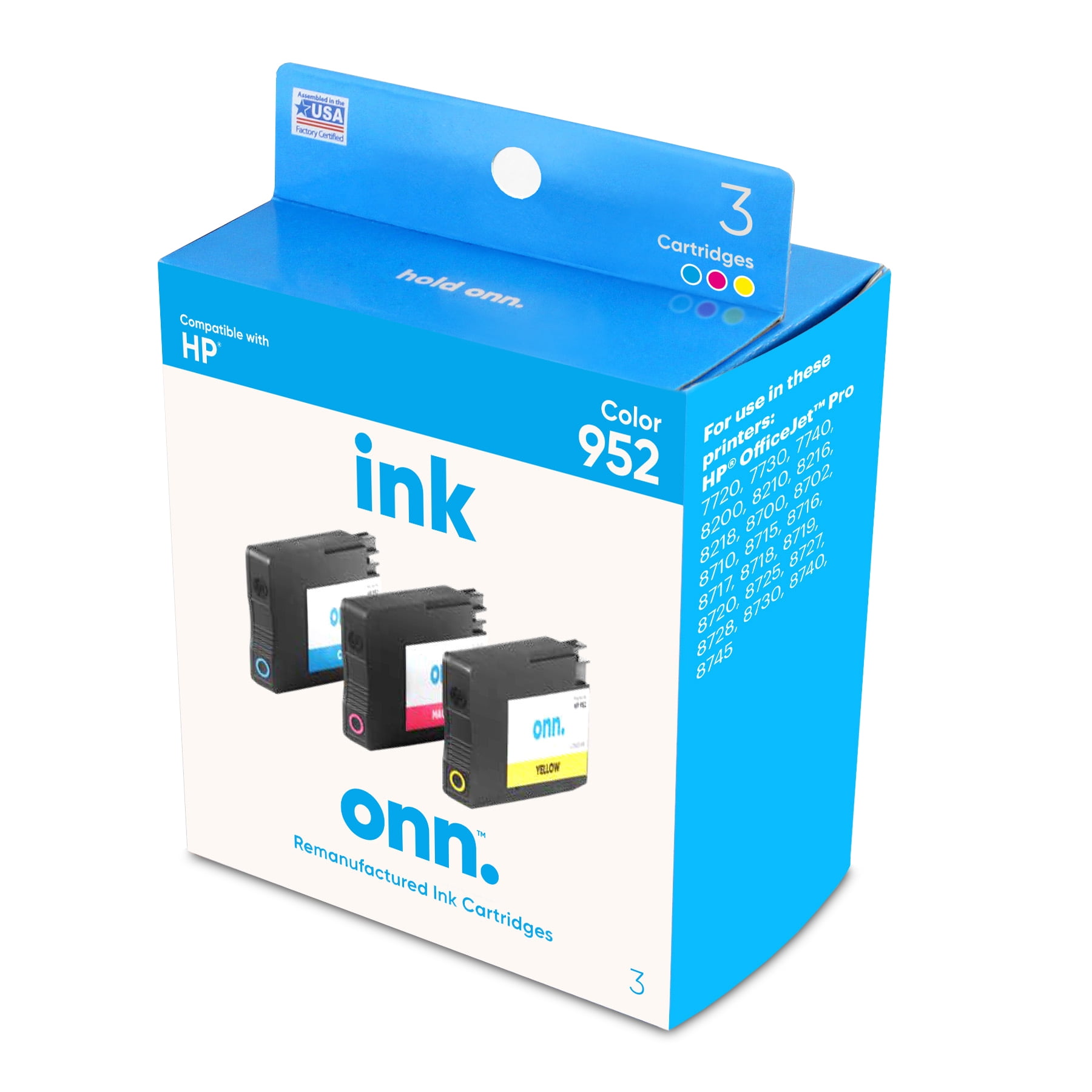onn. Remanufactured 952 HP Standard Yield Ink Cartridges, Color, 3 ...