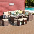 JOIVI 7 Pieces PE Rattan Wicker Dining 9 Sofa Set with Ottoman and ...