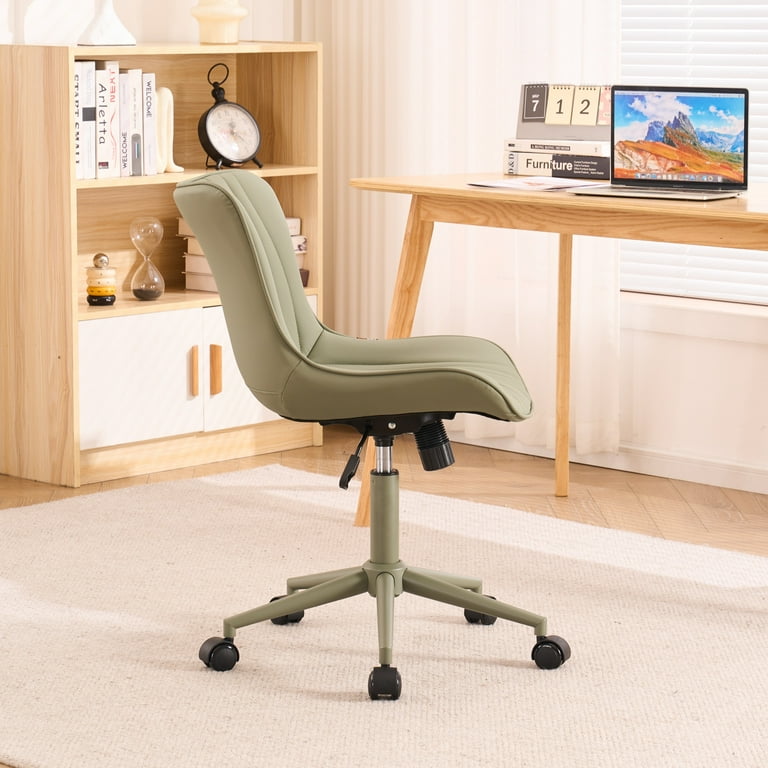 YOUNIKE Olive Green Modern Home Office Chair Adjustable Swivel Desk Chair Leather Rolling Task Vanity Chair Seat Size 19.49 Wx16.93 Dx 17.91 22.64 H
