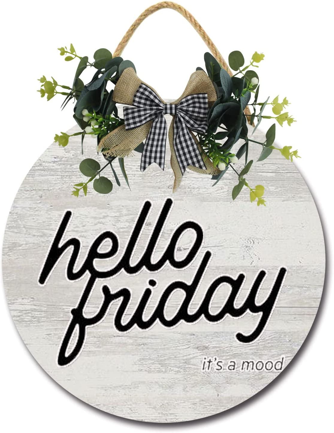 Eveokoki 12" Round Wood Hello_friday Sign Front Door Decoration for ...