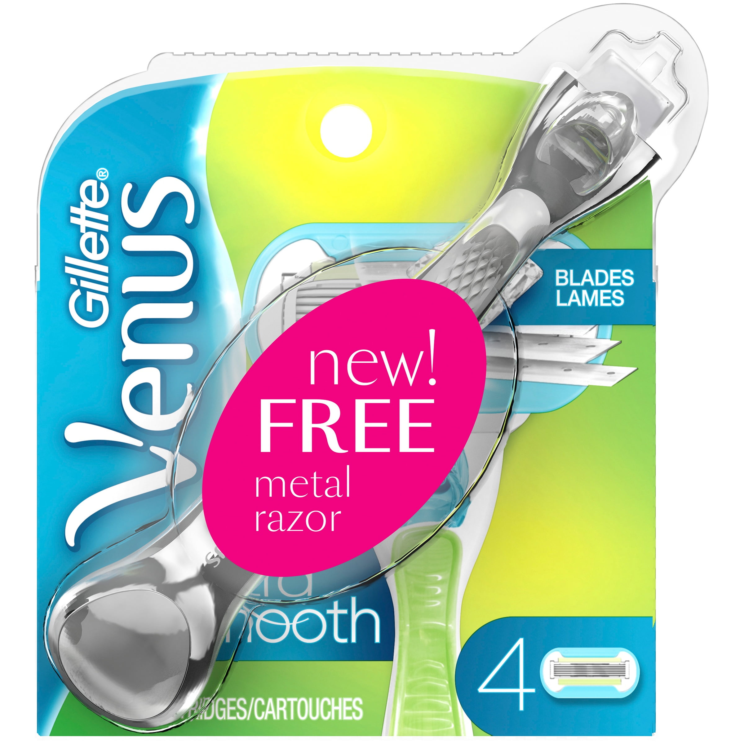 Gillette Venus Extra Smooth Razor Cartridge with Metal Razor Handle, 4 ...