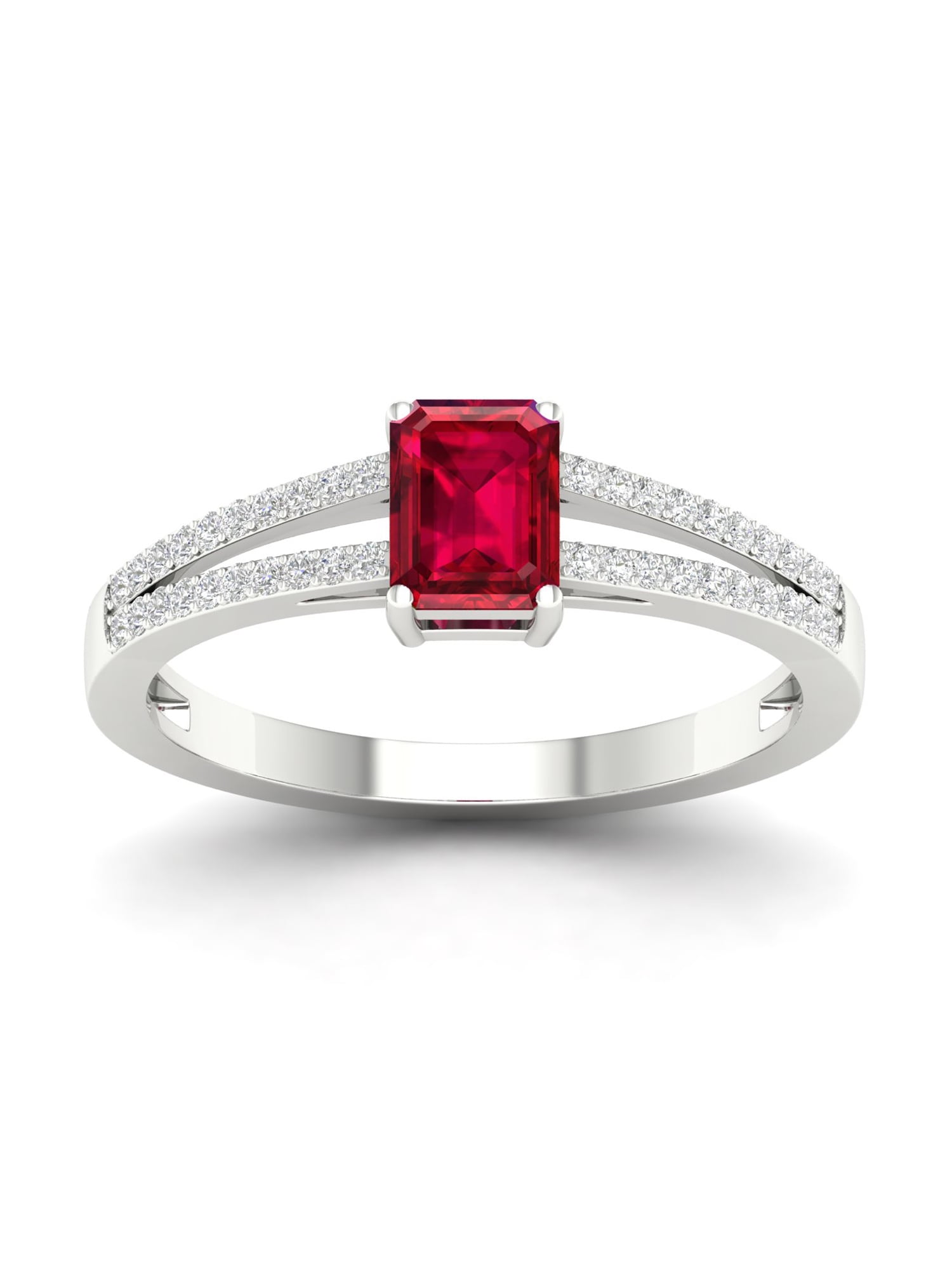 Imperial - Imperial Gemstone 10K White Gold Emerald Cut Ruby 1/8 CT TW ...