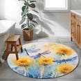 Area Rug 36in, Rustic Yellow Flower Purple Dragonfly Floor Carpet ...