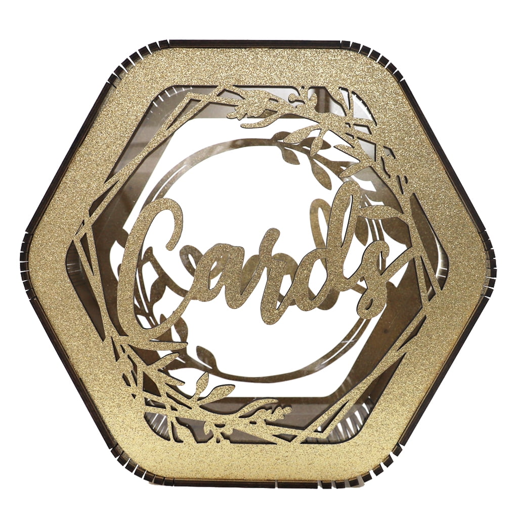Wood Card Box Hexagonal Wood Box Hollow Greeting Card Box Window Card ...