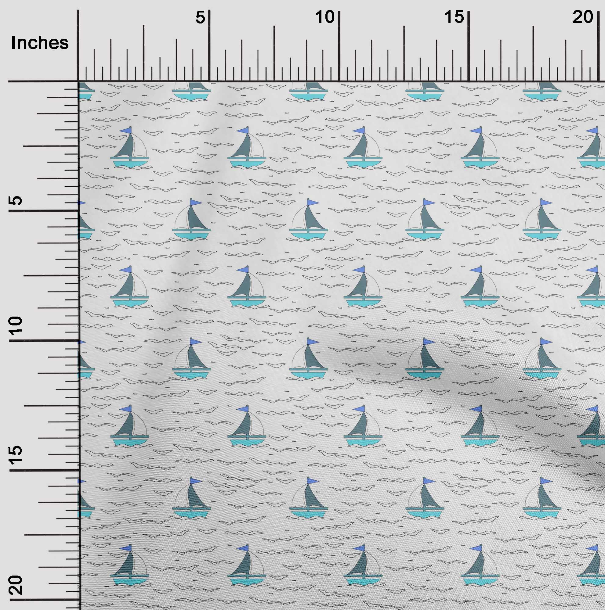 oneOone Cotton Poplin Fabric Waves & Sailboat Ocean Print Fabric by ...