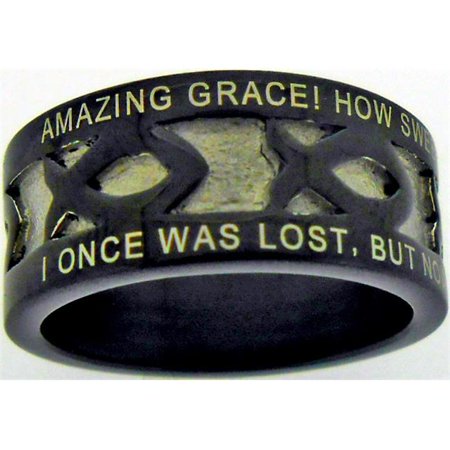 Solid Rock Jewelry 19831X Black Stainless Steel Amazing Grace Ichthus ...