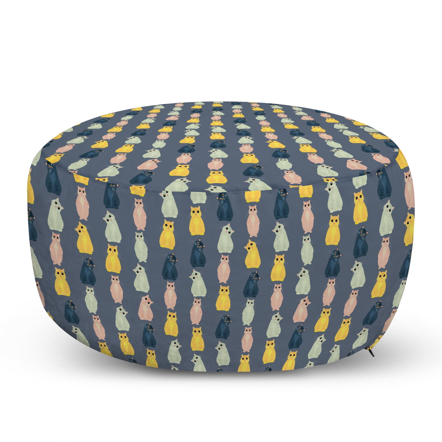 Cats Pouf Cover with Zipper, Colorful Pattern with Young Kitties in ...