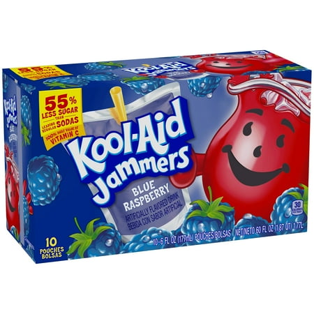 Kool-Aid Jammers Juice Pouches, Blue Raspberry, 6 Fl Oz, 10 Count ...