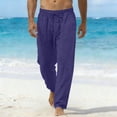 asjyhkr Mens Cotton Linen Pants Drawstring Beach Travel Loose Fitting ...