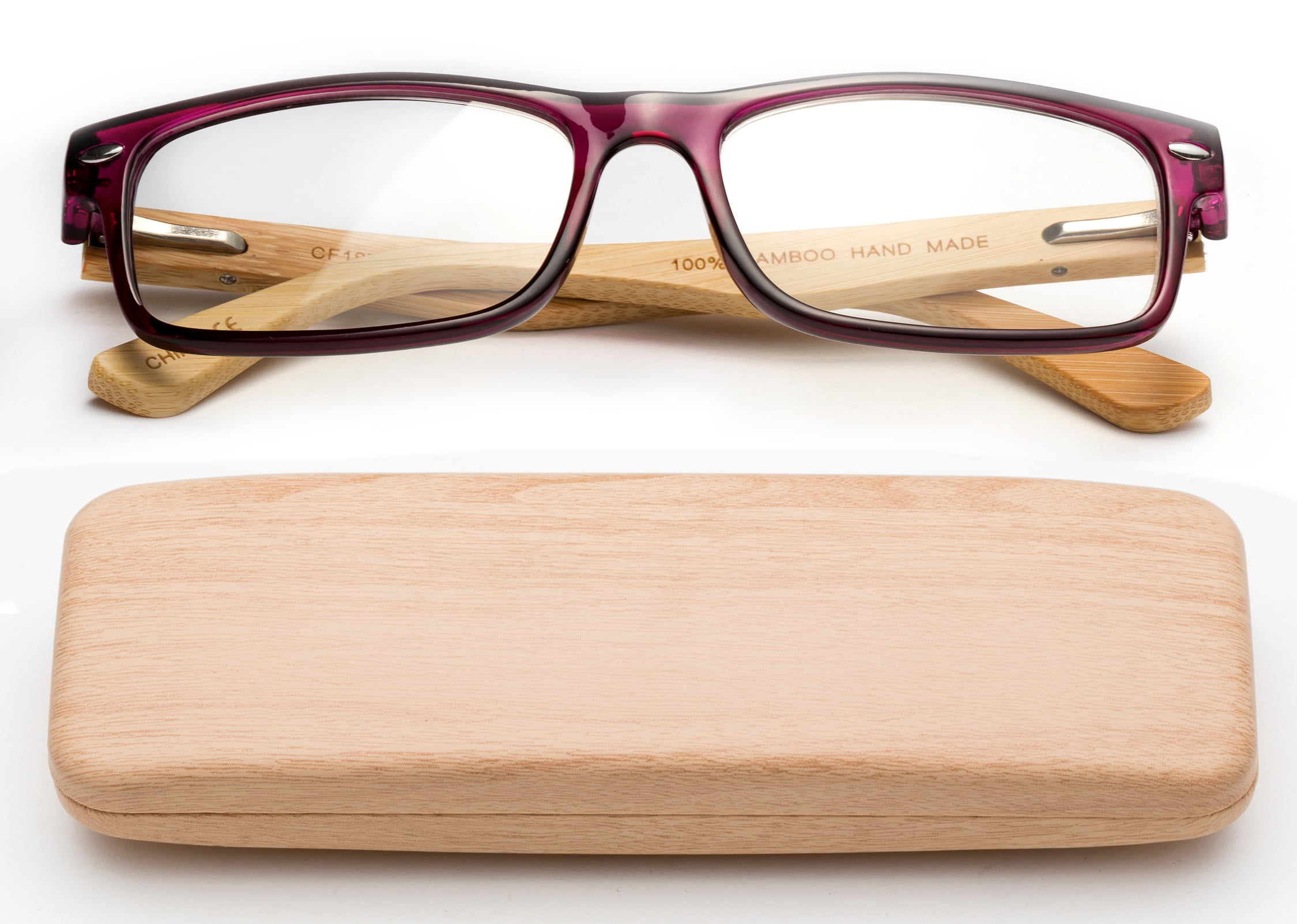 Real Bamboo Reading Glasses Spring Hinge Genuine Bamboo Rectangular ...