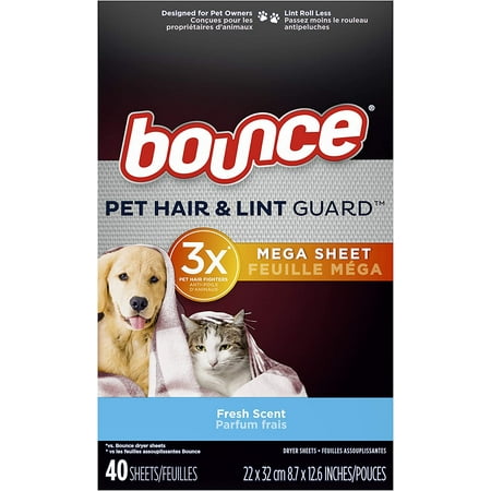 bounce Pet Hair and Lint Guard Mega Dryer Sheets with 3x Pet Hair ...