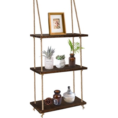 Hanging Shelves Wooden Rack Floating Shelf, Swing Storage Rack with ...