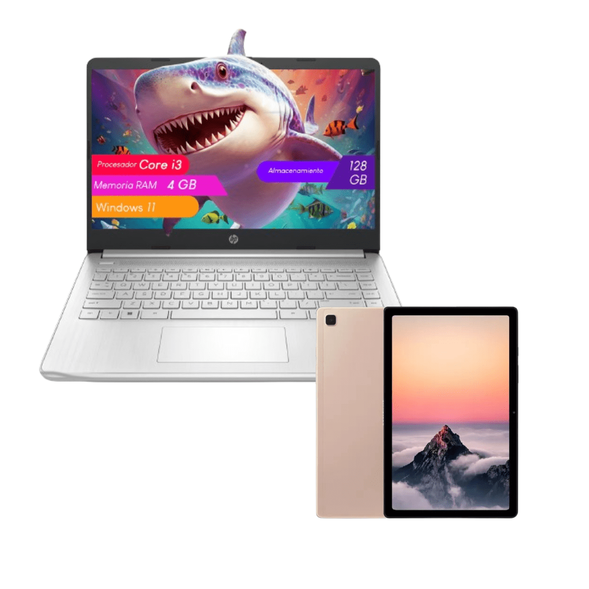 Combo Laptop hp 14-DQ0518LA Intel Celeron-N4120 4GB 128GB W11H HD Plata + TAB A7 3GB 32GB Dorado ...