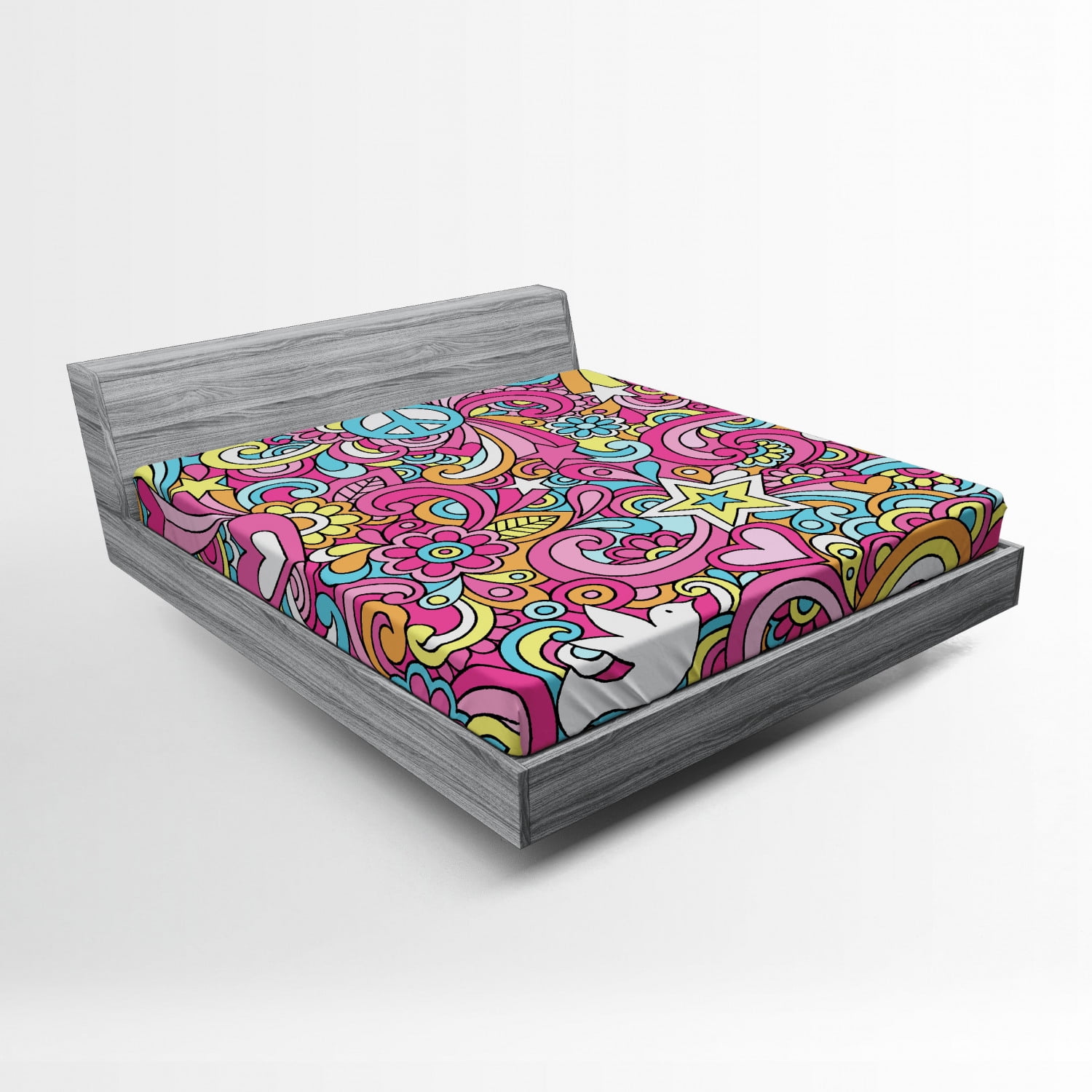 Groovy Fitted Sheet, Psychedelic Complex Funky Pastel Patterns with ...