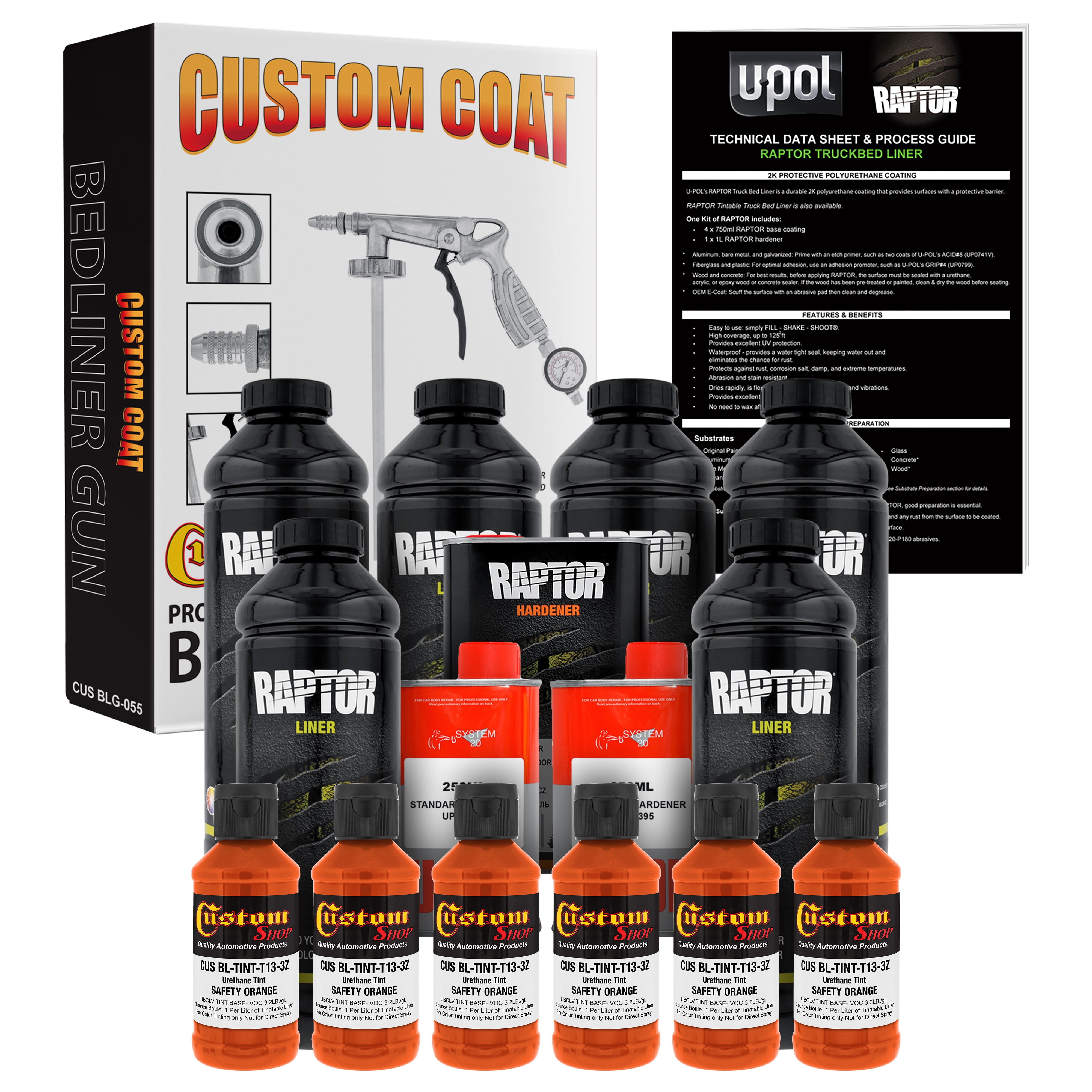 U-POL Raptor Safety Orange Urethane Spray-On Truck Bed Liner Kit w ...