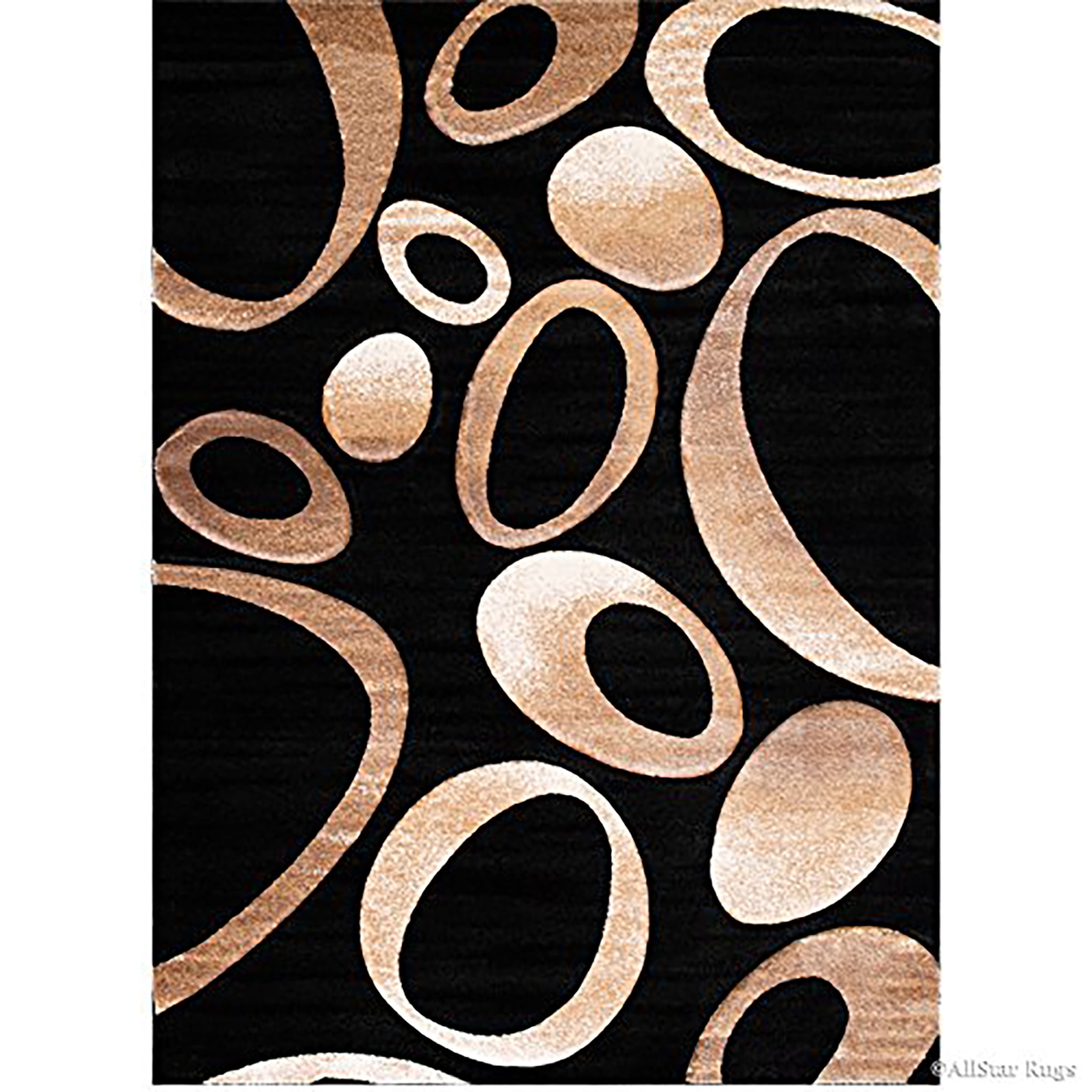 Allstar Black Carved Circles Modern Geometric Area Rug (5' 2" x 7' 2 ...